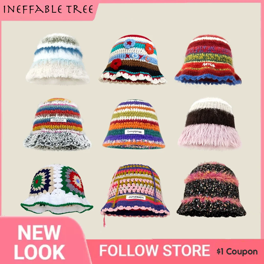 Dopamine-Autumn-Crochet-Panama-Cap-Korean-Handmade-Bucket-Hat-Women-s ...