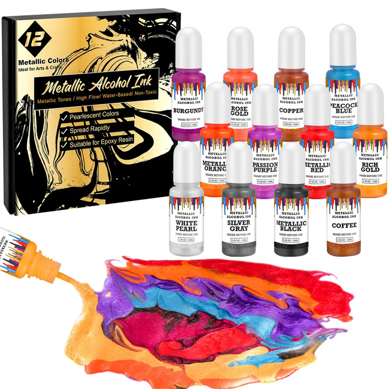 12pcs Metal Epoxy Resin Pigment Kit Alcohol Inks Set Colorant Dye ...