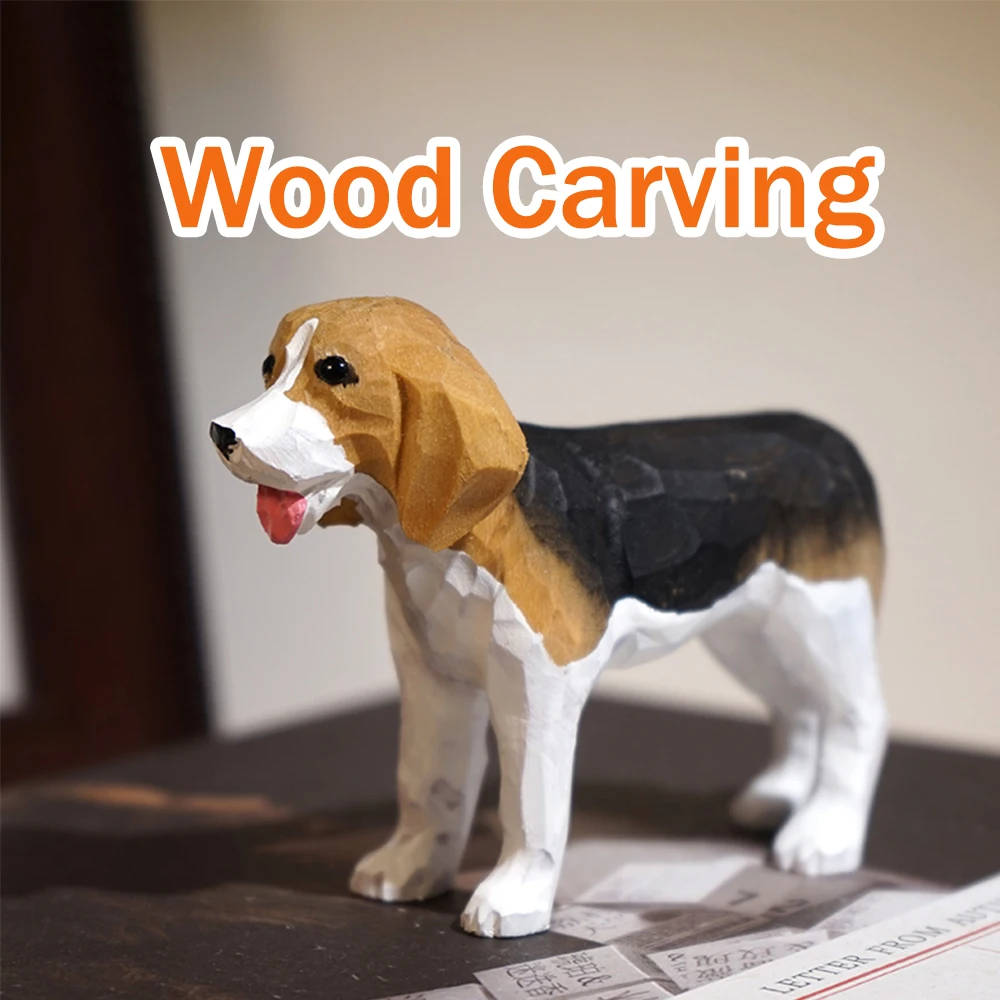 Handcrafted wood carving Dog Statue Beagle Figurines Animal Sculpture ...