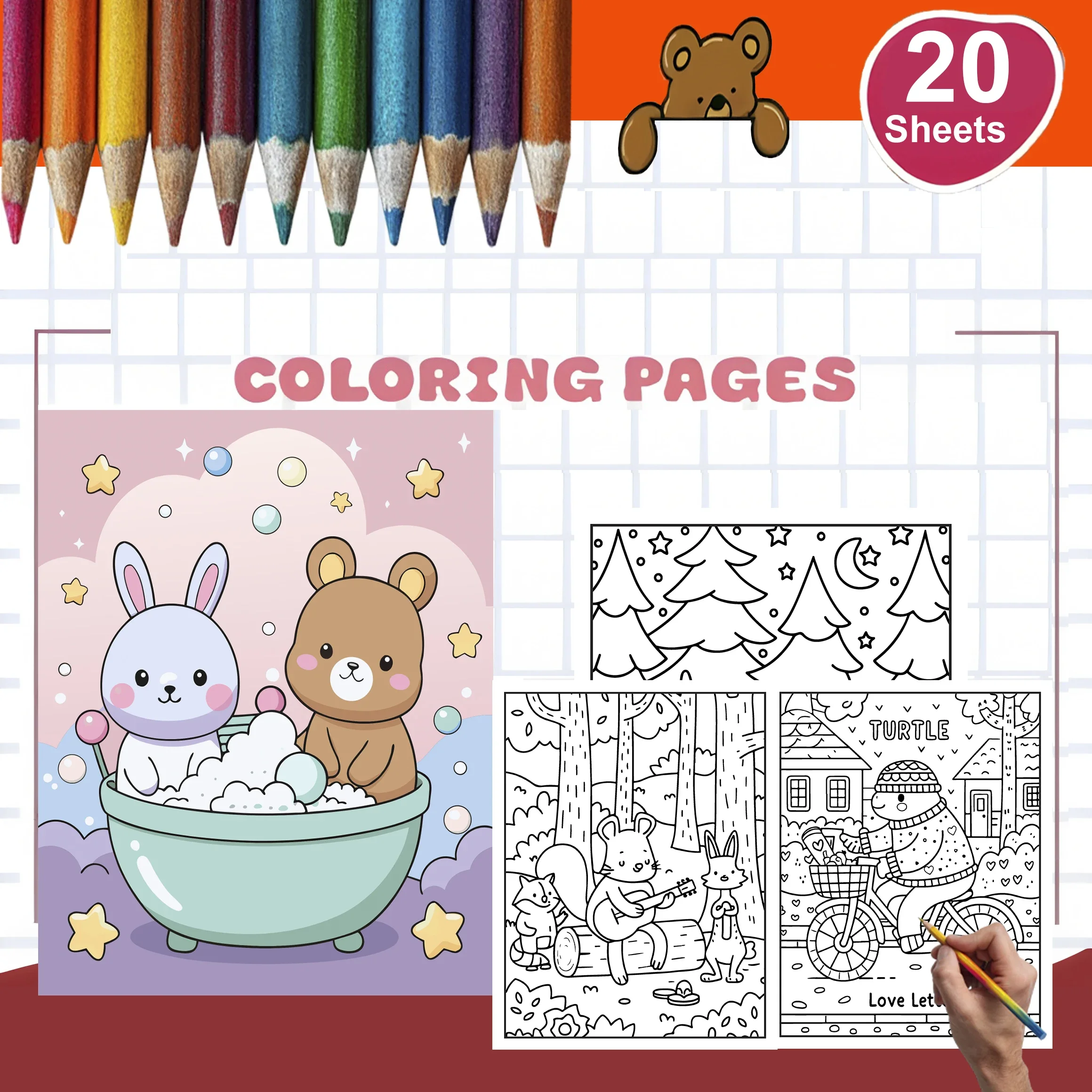 20 Sheets Cozy-Dreamy-Friends A5 Coloring Book Paper Sheets for Adult ...
