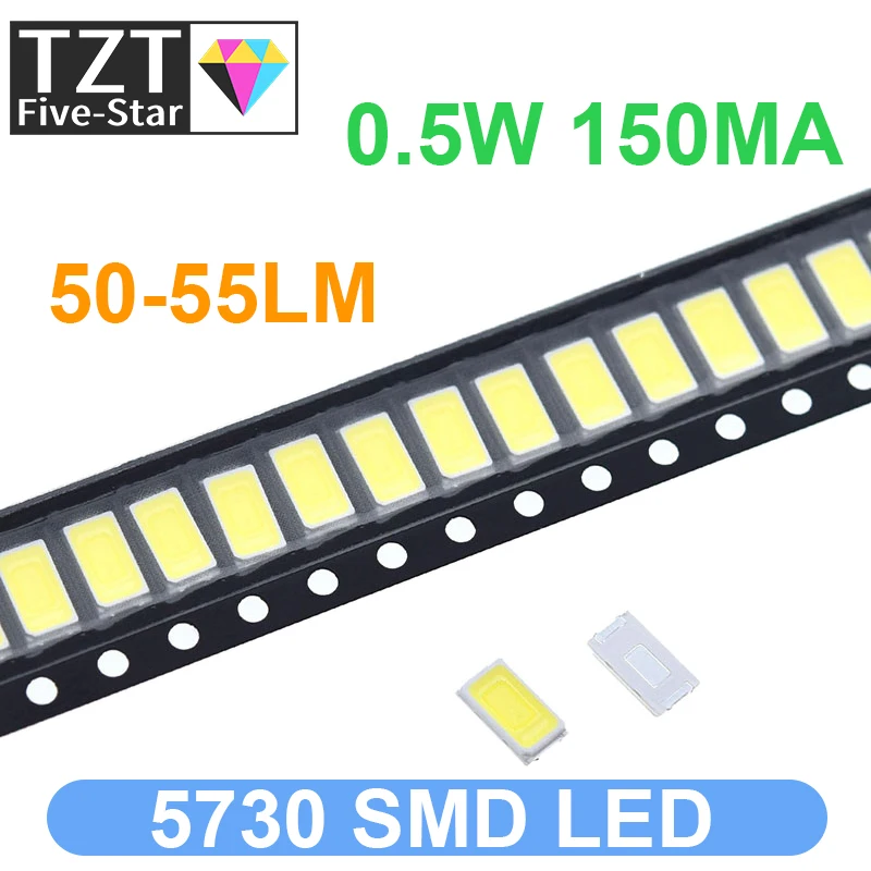 200pcs 5630/5730-cw/ww 0.5w-150ma 50-55lm 6500k White Light Smd 5730 ...
