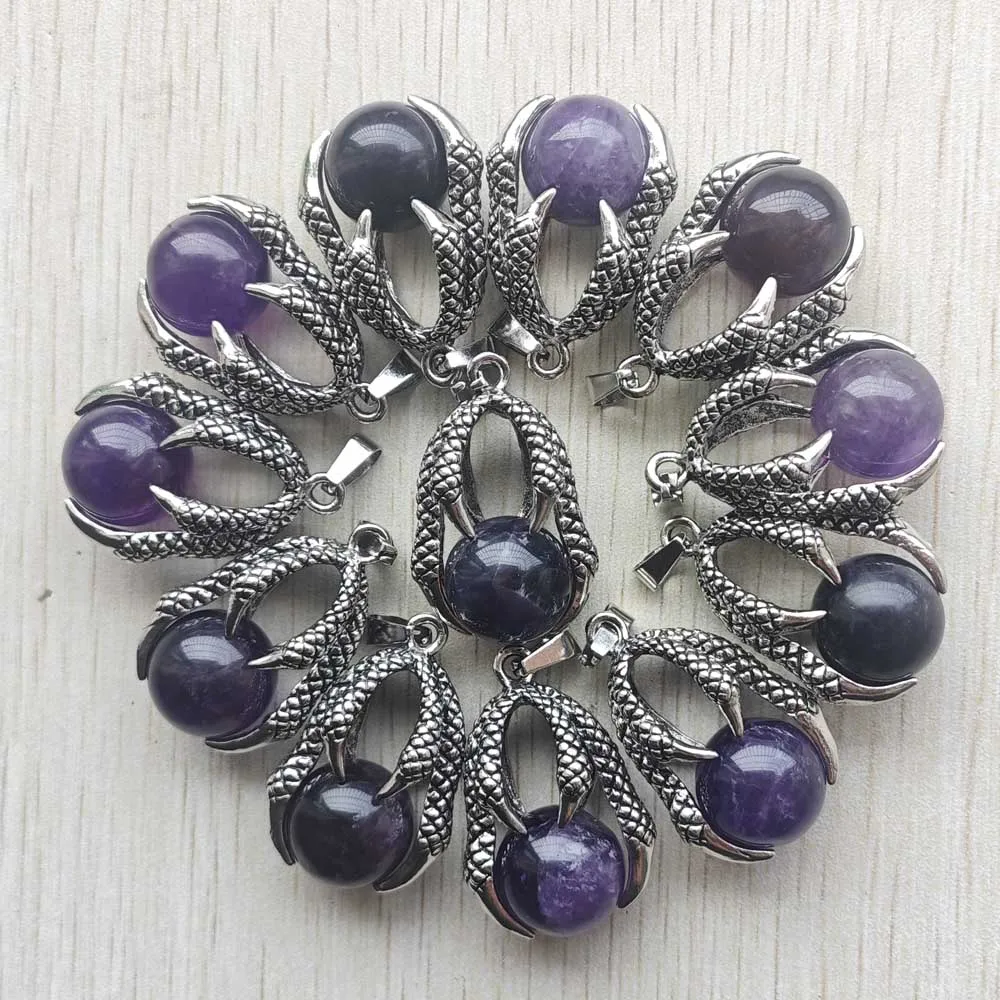 Mode-Drachen-klaue-halten-Amethyste-Naturstein-runde-Perlen-Anh-nger-f-r-Schmuck-Herstellung ...
