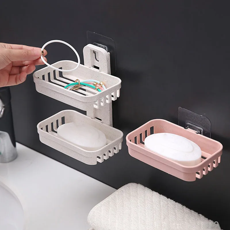 Stylish-Soap-Dish-Holder-with-Drain-Wall-Mounted-Soap-Rack-for-Bathroom ...