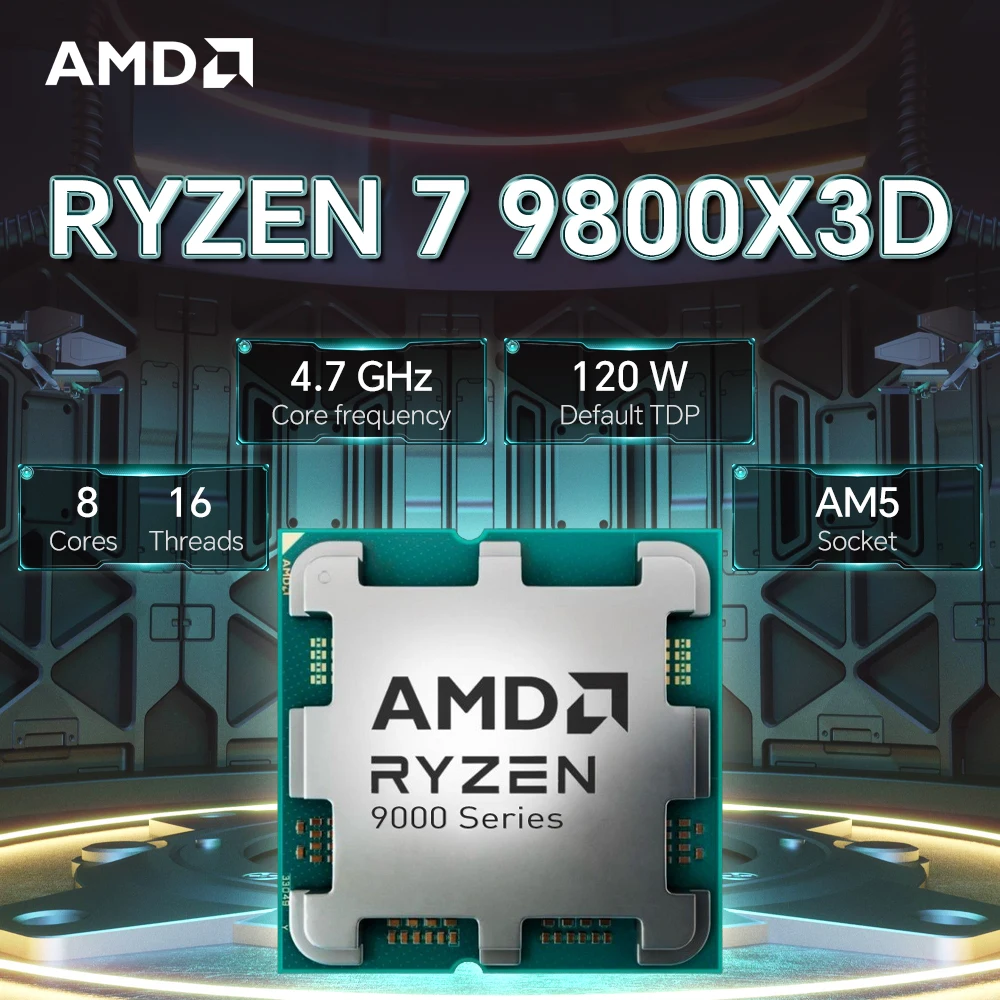 AMD Ryzen 7 9800X3D 4.7GHz 8코어 16스레드 새 DDR5 L3=96M 프로세서 120W R7 9800X3D ...