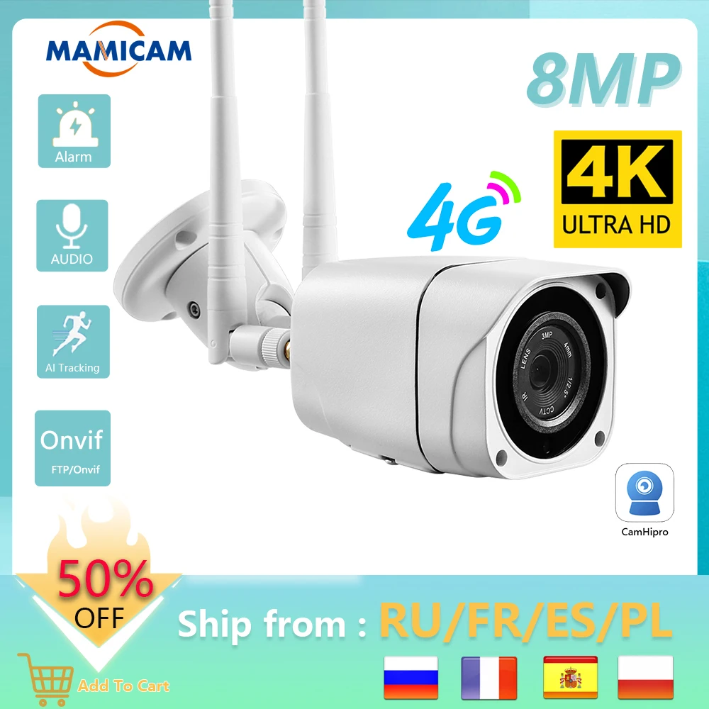 4k/ 8mp Security Camera With 3g 4g Sim Card Wifi Surveillance Video Cam ...