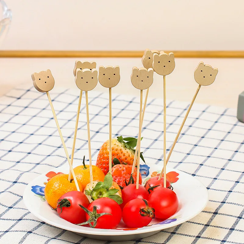 Wooden-Cat-Fork-Bamboo-Stick-Cute-Disposable-Fruit-Stick-Fashion ...
