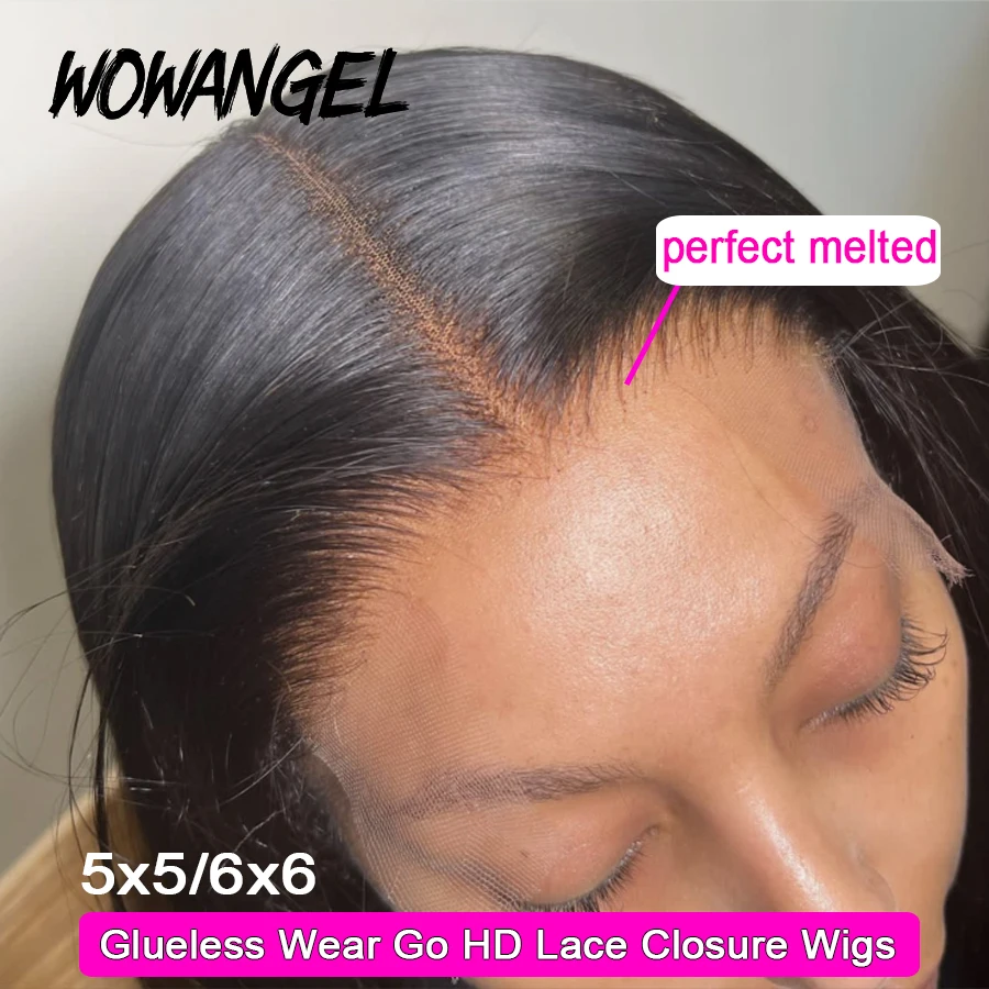 Wow Angel 6x6/5x5 HD Lace Closure Wigs Glueless Human Hair Wig Ready to ...