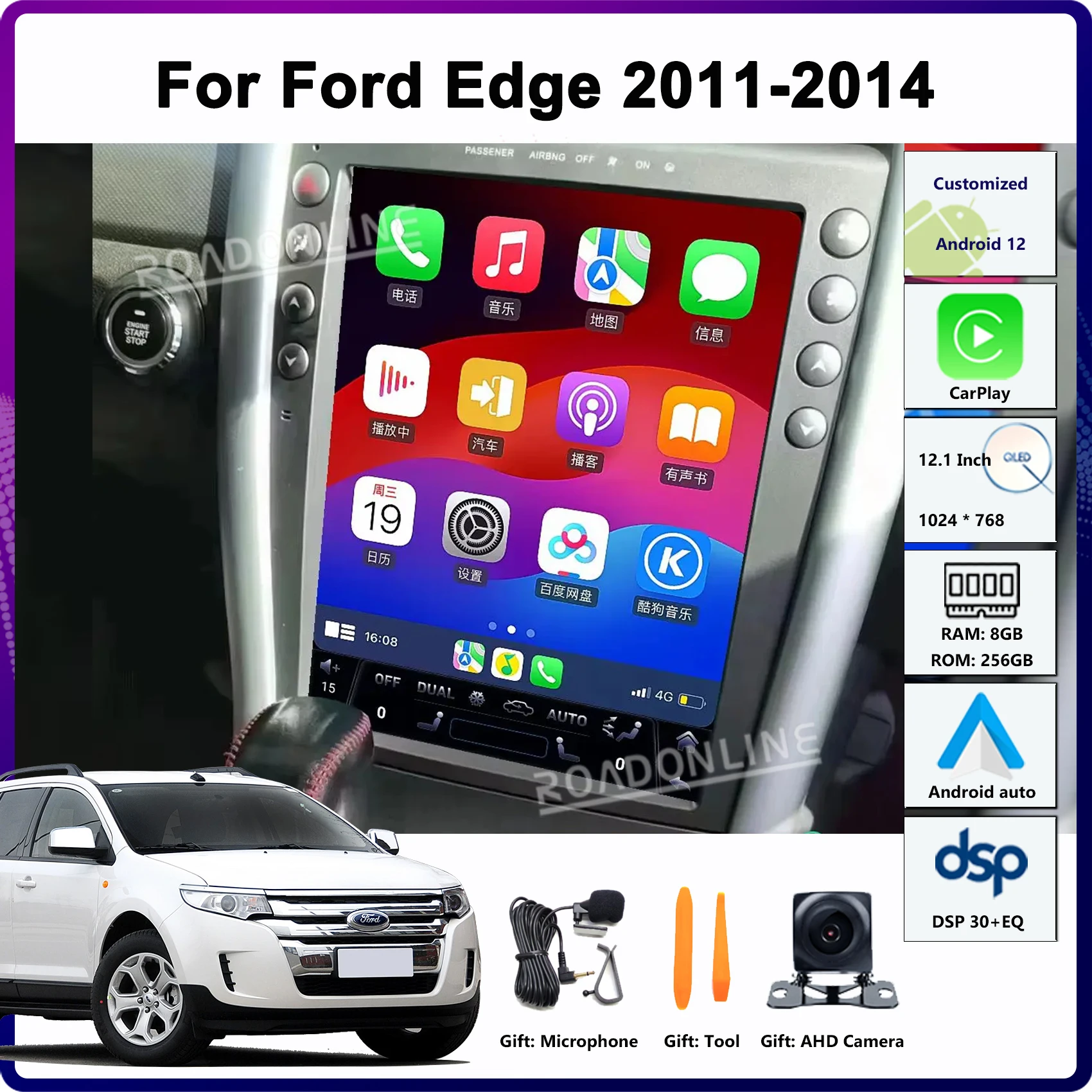 12.1” Android14 For Ford Edge 2011-2014 Car Multimedia Player GPS ...
