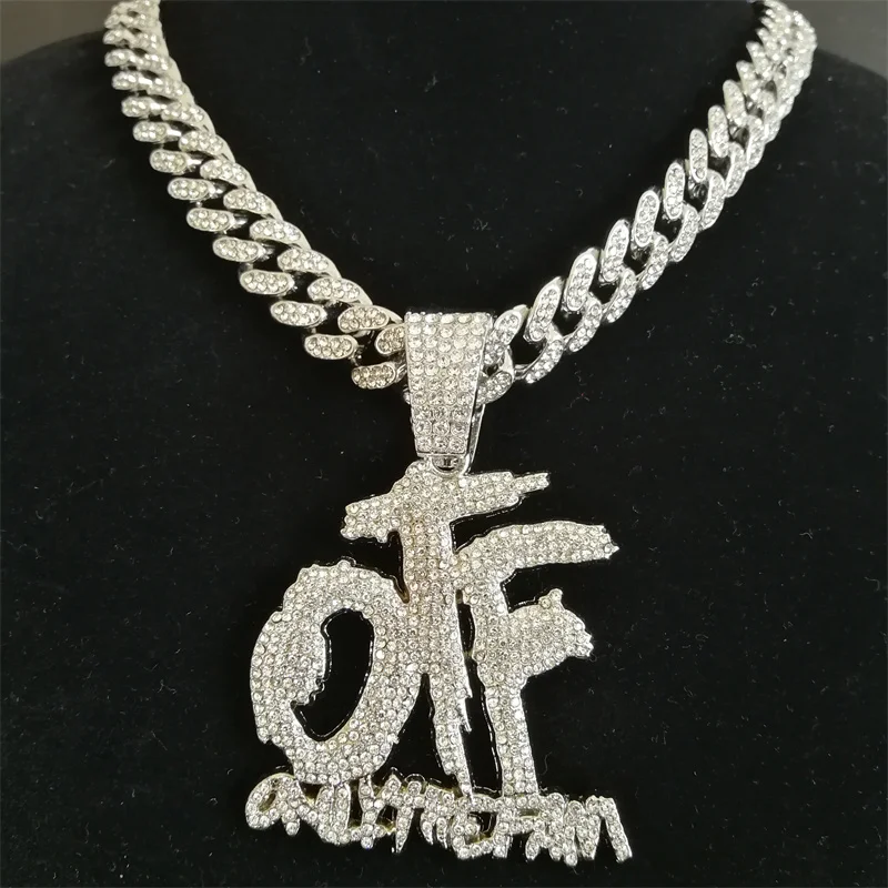 Hip Hop Cubic Zircon OTF Pendant Necklace With 13mm Iced Out Bling ...