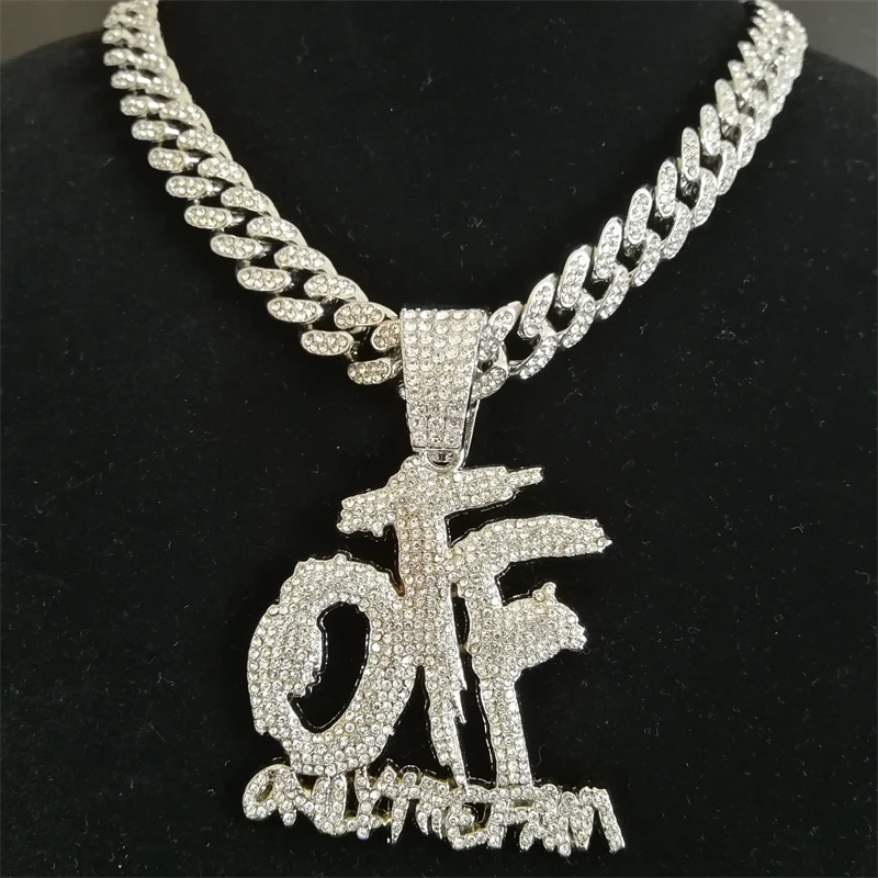 Hip Hop Cubic Zircon OTF Pendant Necklace With 13mm Iced Out Bling ...