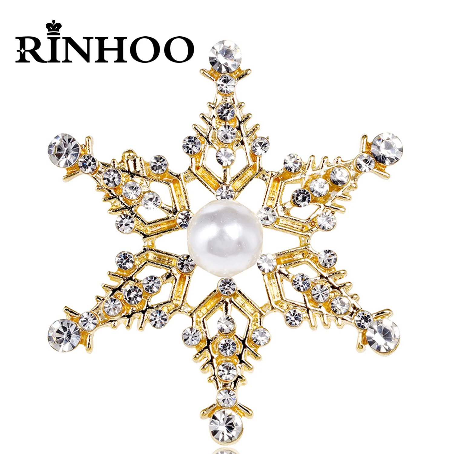 Rinhoo Rhinestone Imitation Pearl Snowflake Brooches For Women Festivel ...