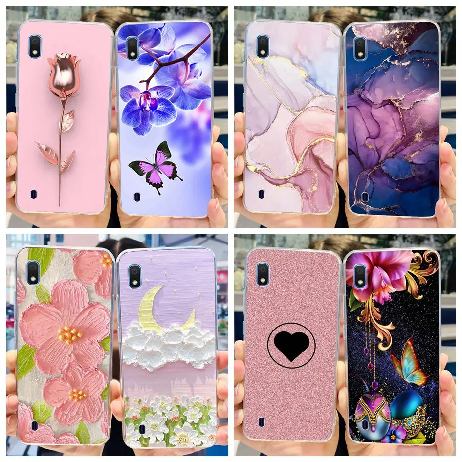 For Samsung A10 A10S Case A105F A107F Fashion Flower Marble Cover Soft ...