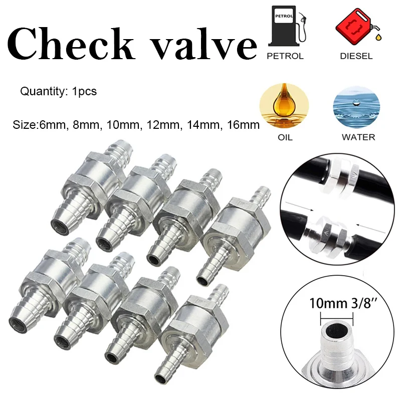 One Way 6/8/10/12/14/16mm 6 Size Valves Aluminium Alloy Fuel Non Return ...