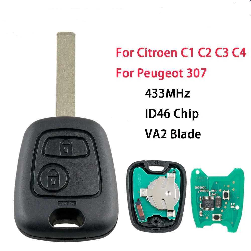2 Button Car Remote Key Fob 433MHz ID46 Chip For Peugeot 107 207 307 ...
