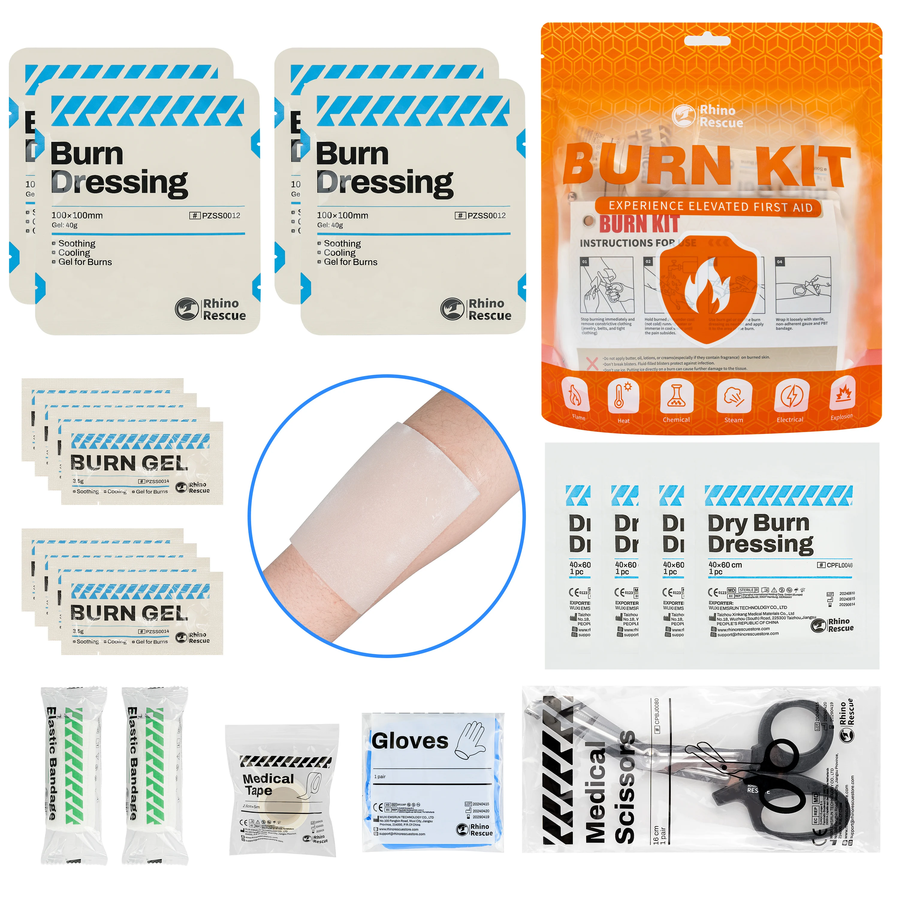 RHINO-RESCUE-Burn-Care-Kit-Burn-Dressings-Burn-Gel-Packets-Cooling ...