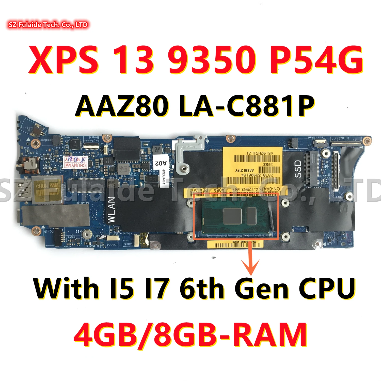 AAZ80 LA-C881P For Dell P54G XPS 13 9350 Laptop Motherboard With I5 ...