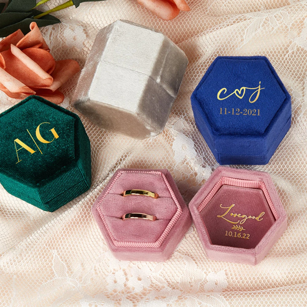Personalized Hexagon/Octagon Velvet Ring Box Wedding Engagement Bridal ...