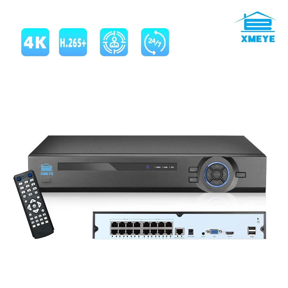 Xmeye 16ch 4k Poe Nvr For Ip Camera Cctv Register System H.264 H.265 H.265+ 24/7 Network Video ...