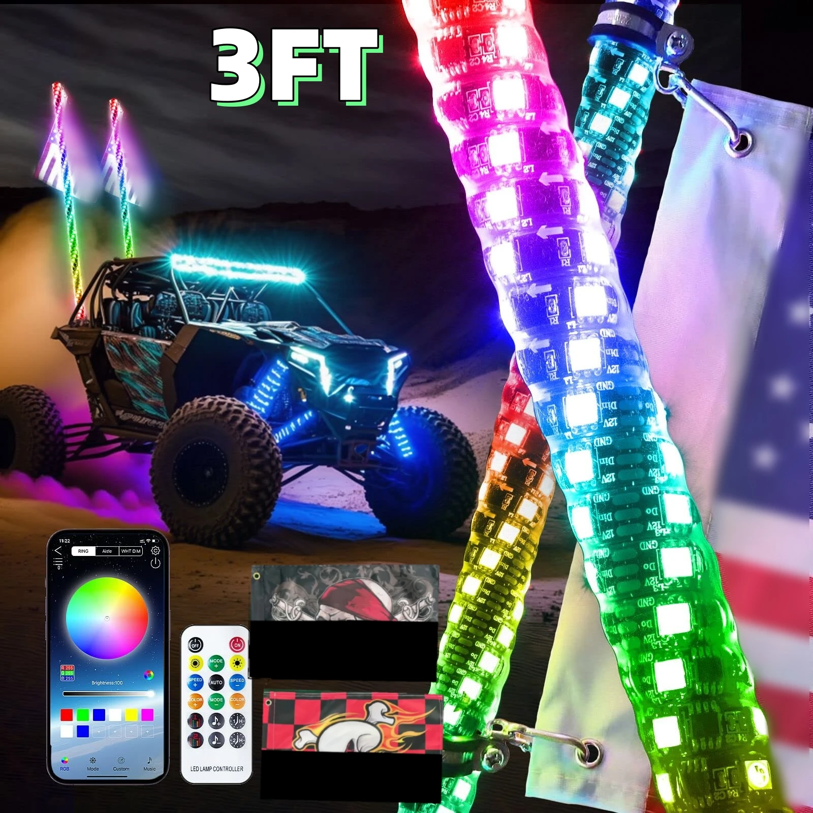 3FT-LED-Whip-Lights-Lighted-Antenna-Whips-For-ATV-UTV-Polaris-RZR-Off ...