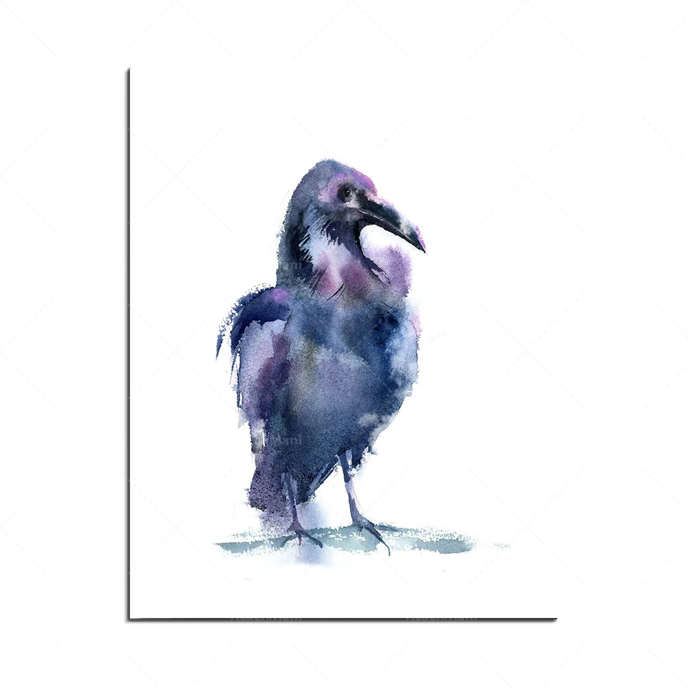 Watercolor Raven Flying