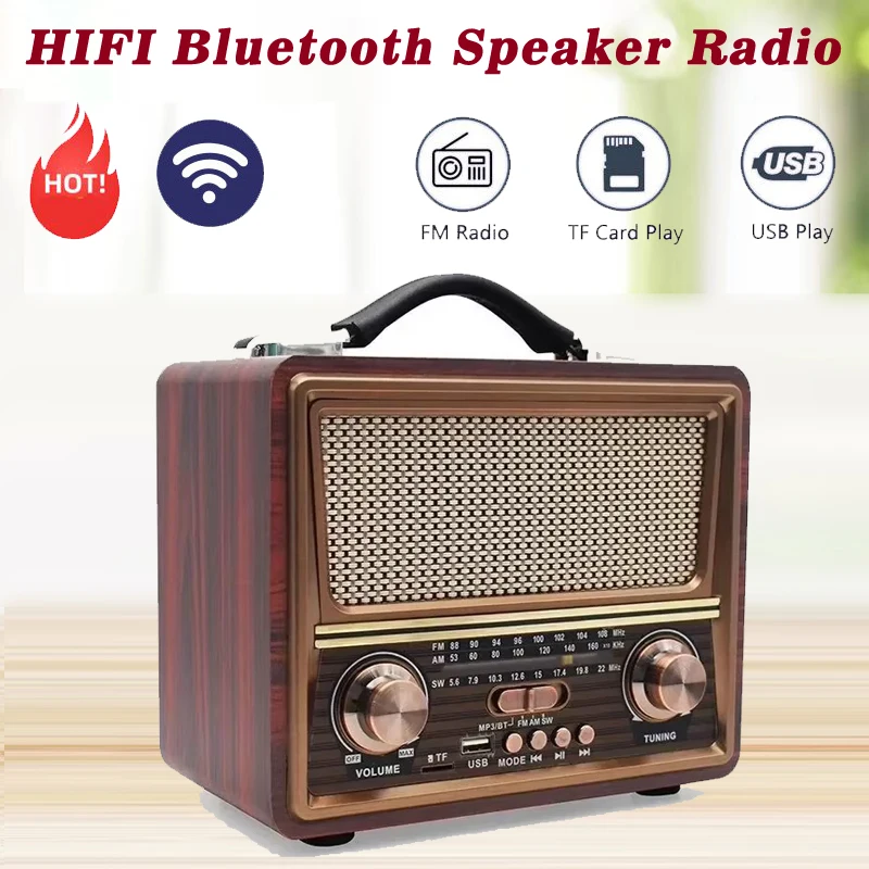 Wood Stero Wireless Bluetooth Speaker HIFI Sterero Mp3 Player Radio ...