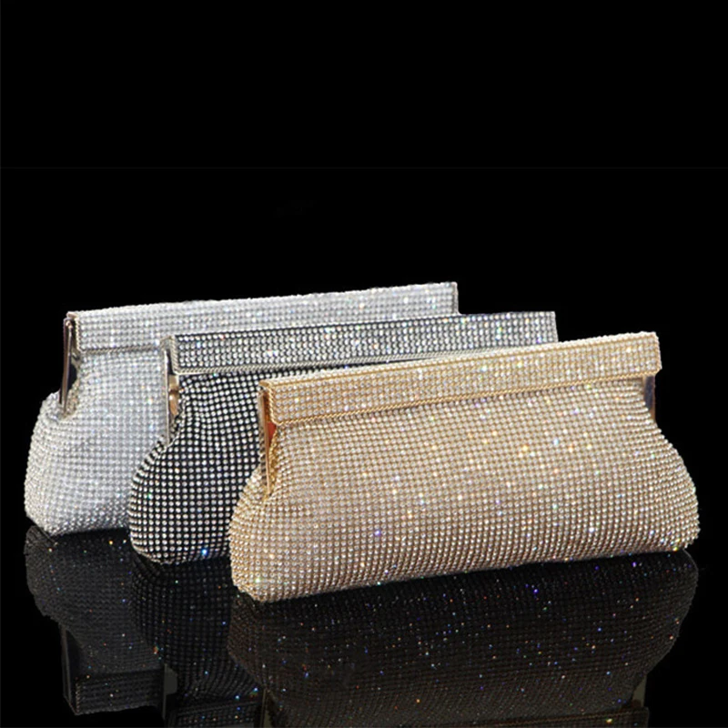 Luxury Diamond Women's Clutch Bag Bridal Wedding Purse Handbag Gold ...