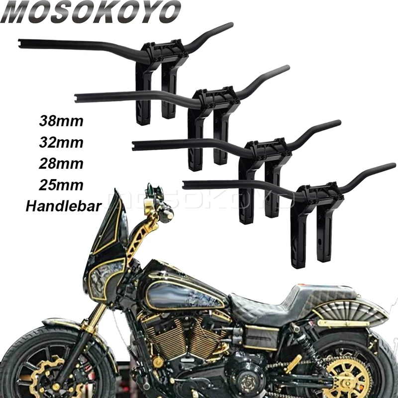 25mm 28mm 32mm 38mm Handlebar Aluminum Pullback Riser For Harley Custom ...