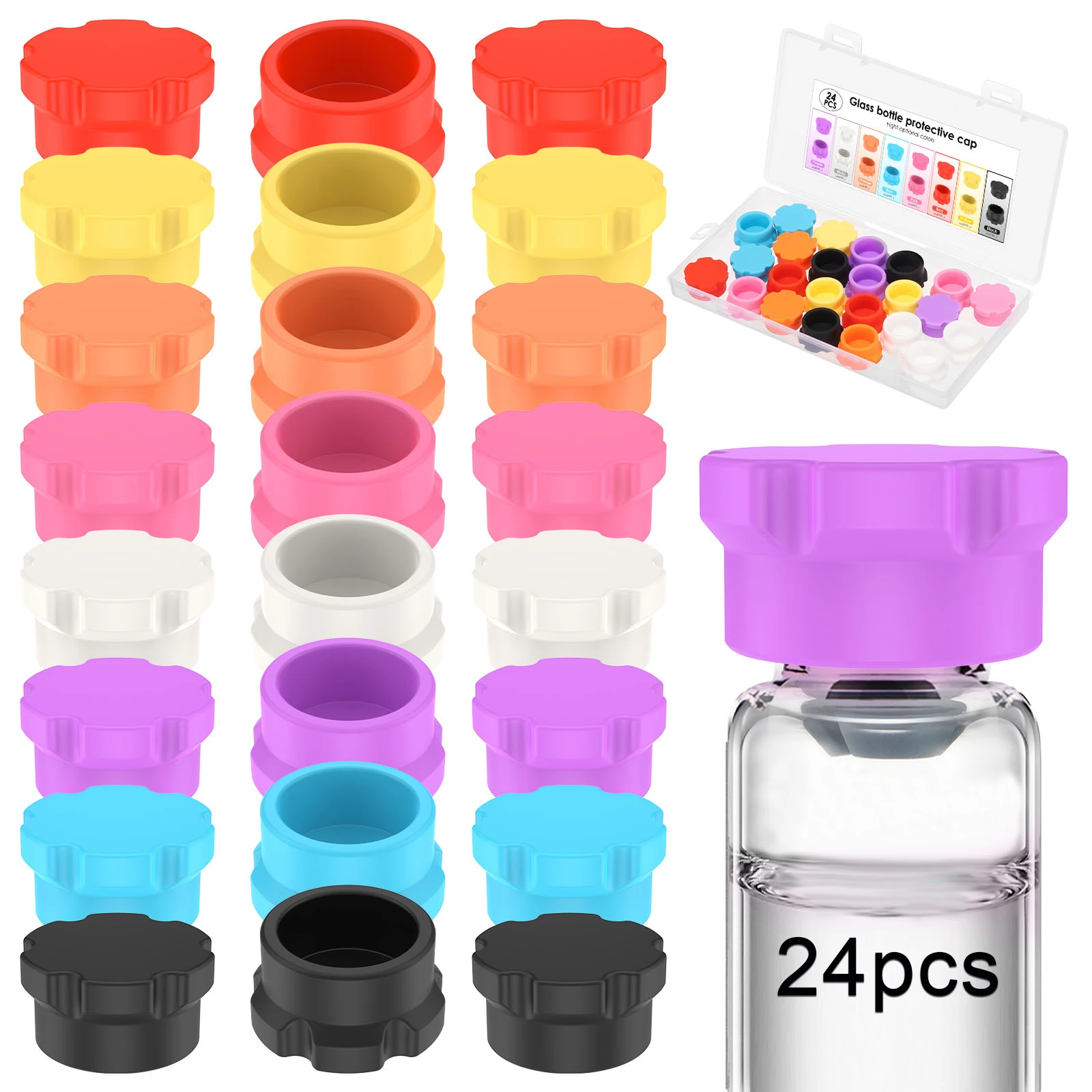 24pcs Glass Vials Protective Vial Caps Leak-Proof Dust-Resistant Lids ...