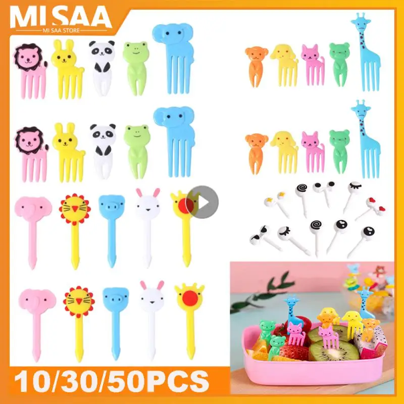 10-50pcs-Animal-Fruit-Fork-Food-Grade-Plastic-Mini-Cartoon-Kids-Cake ...