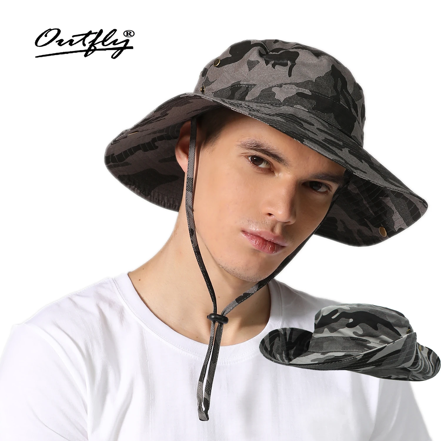 Outfly Outdoor UV Protection Wide Brim Camping Bucket Hat Cowboy ...