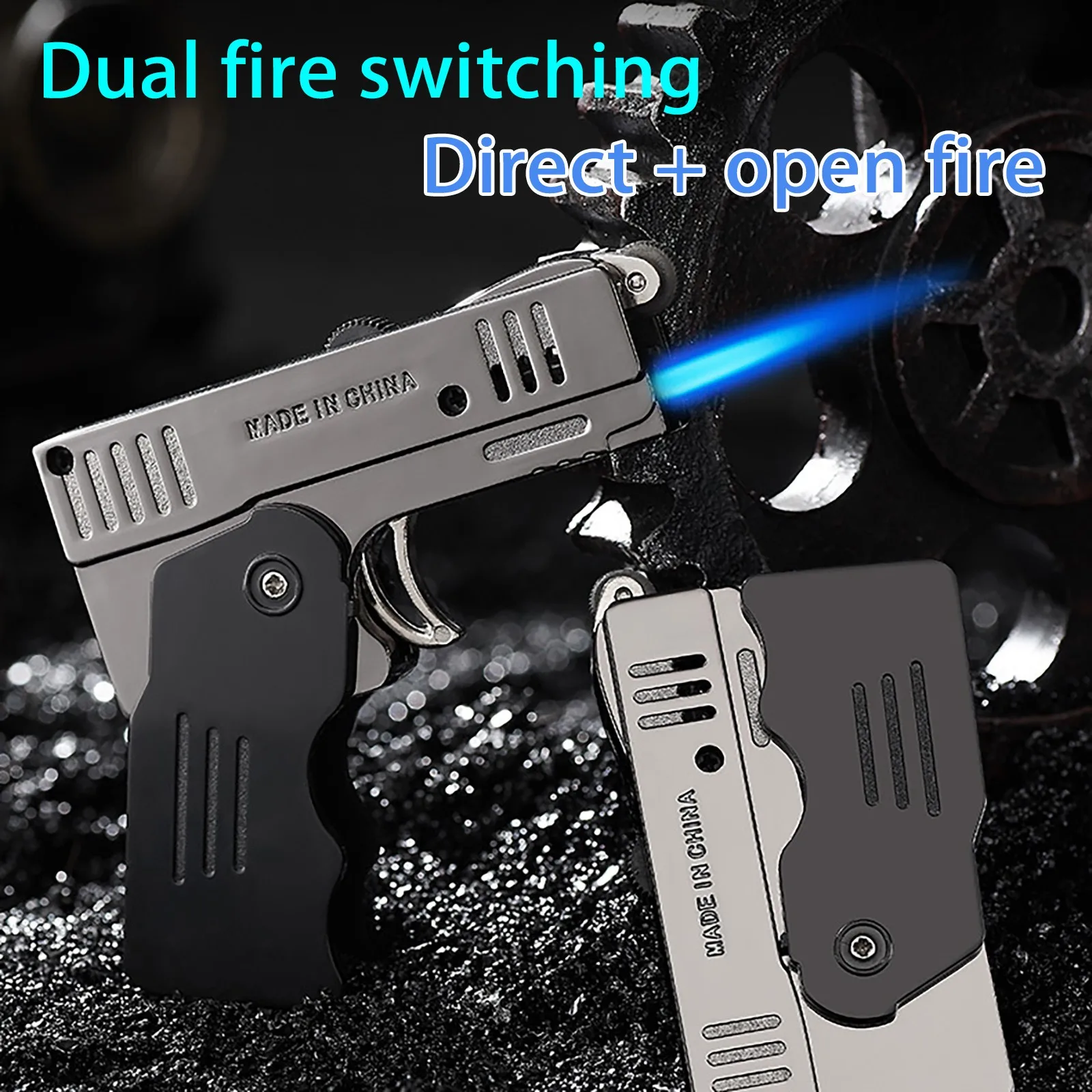 2024-Metal-Double-Fire-Deformation-Pistol-Butane-Gas-Lighter-Free-Fire ...
