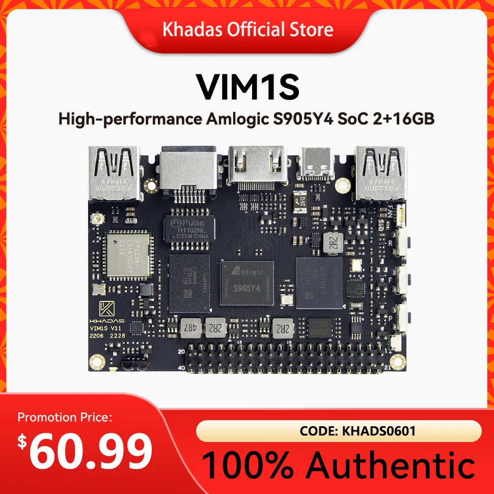 Khadas VIM1S single board computer Amlogic S905Y4 2GB 16GB SBC Support 2.4G/5G WiFi Bluetooth 5. ...