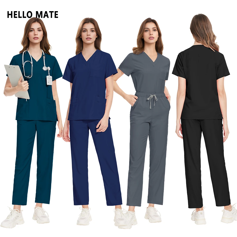 Hospital Clinical Workwear Dental Scrub Set Straight Pants Uniform ...