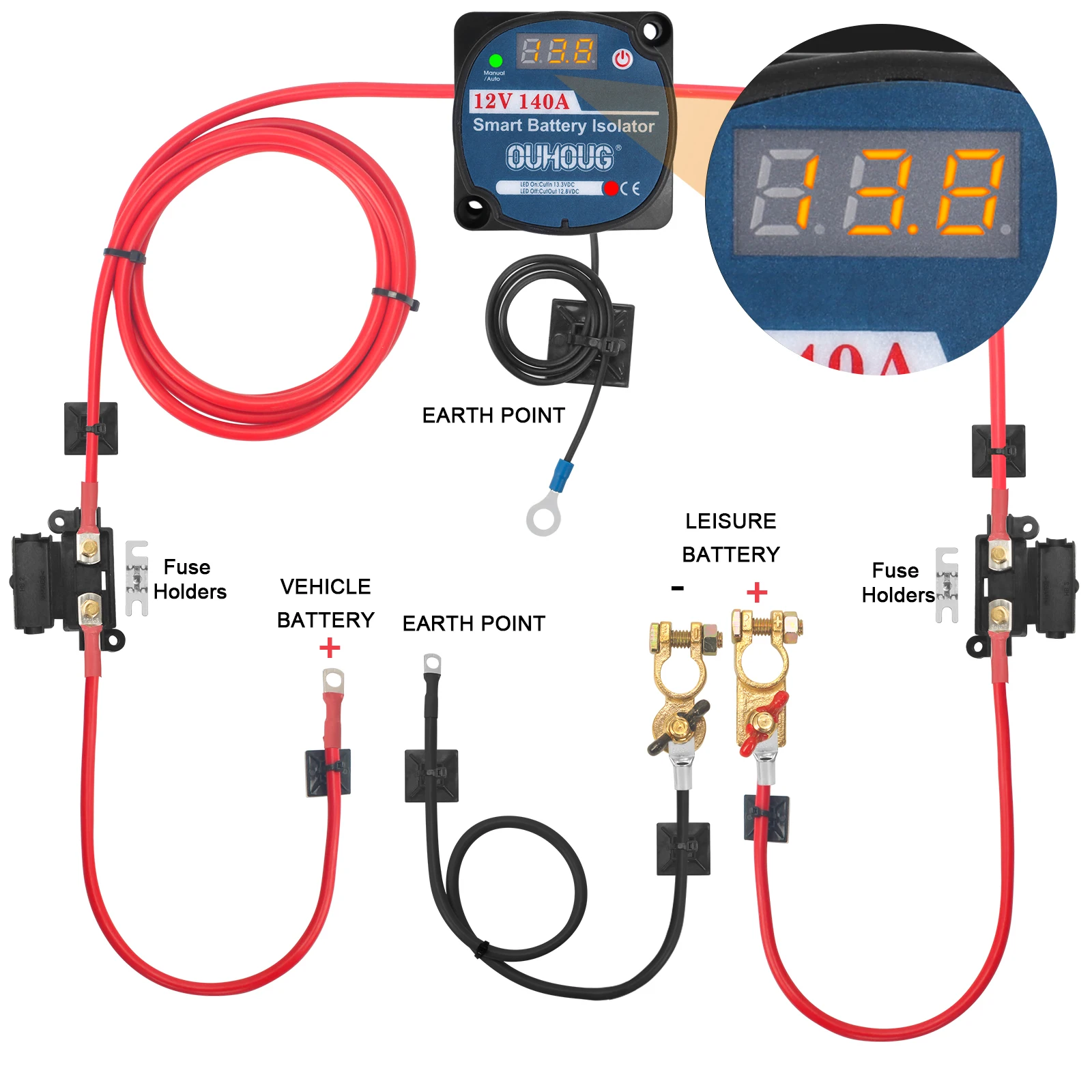 3/5/7/10M Advanced Voltage Sensitive Split Charge Relay Kit w/ Fuse Box ...
