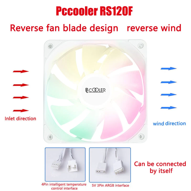 Pccooler Rs120f Reverse Blade Chassis Fan 120mm 5v Argb Fan Reverse Air ...