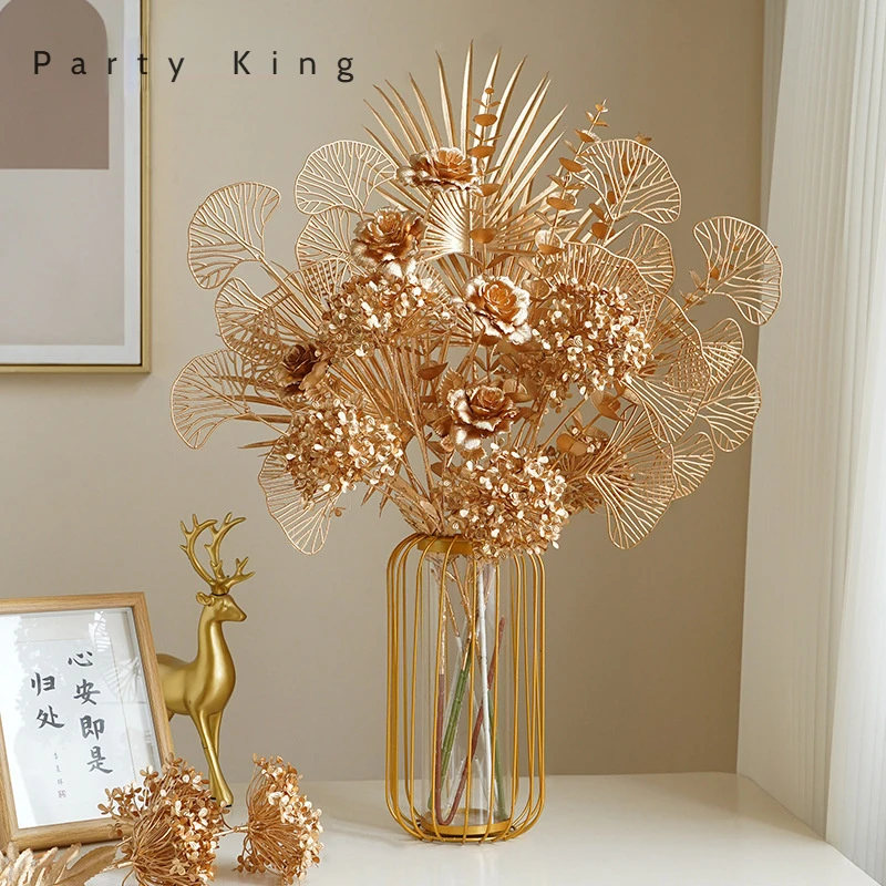 Gold-Artificial-Plants-Wedding-Flower-Decoration-Eucalyptus-Leaves-Home ...