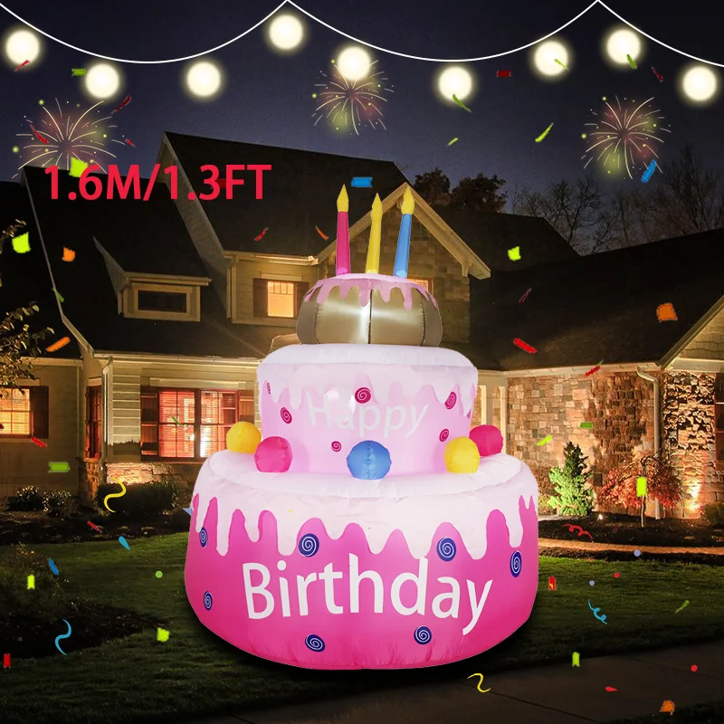 1.6m Birthday Cake Inflatable Toy Air Model Balloon Pink Birthday Cake ...