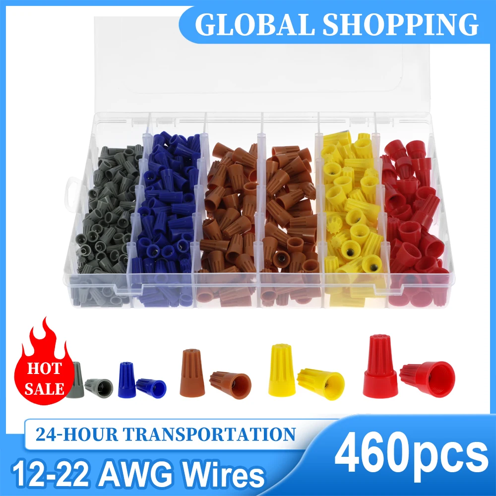 460Pcs-5-Sizes-Colorful-Electrical-Wire-Connectors-Screw-Terminals-With ...