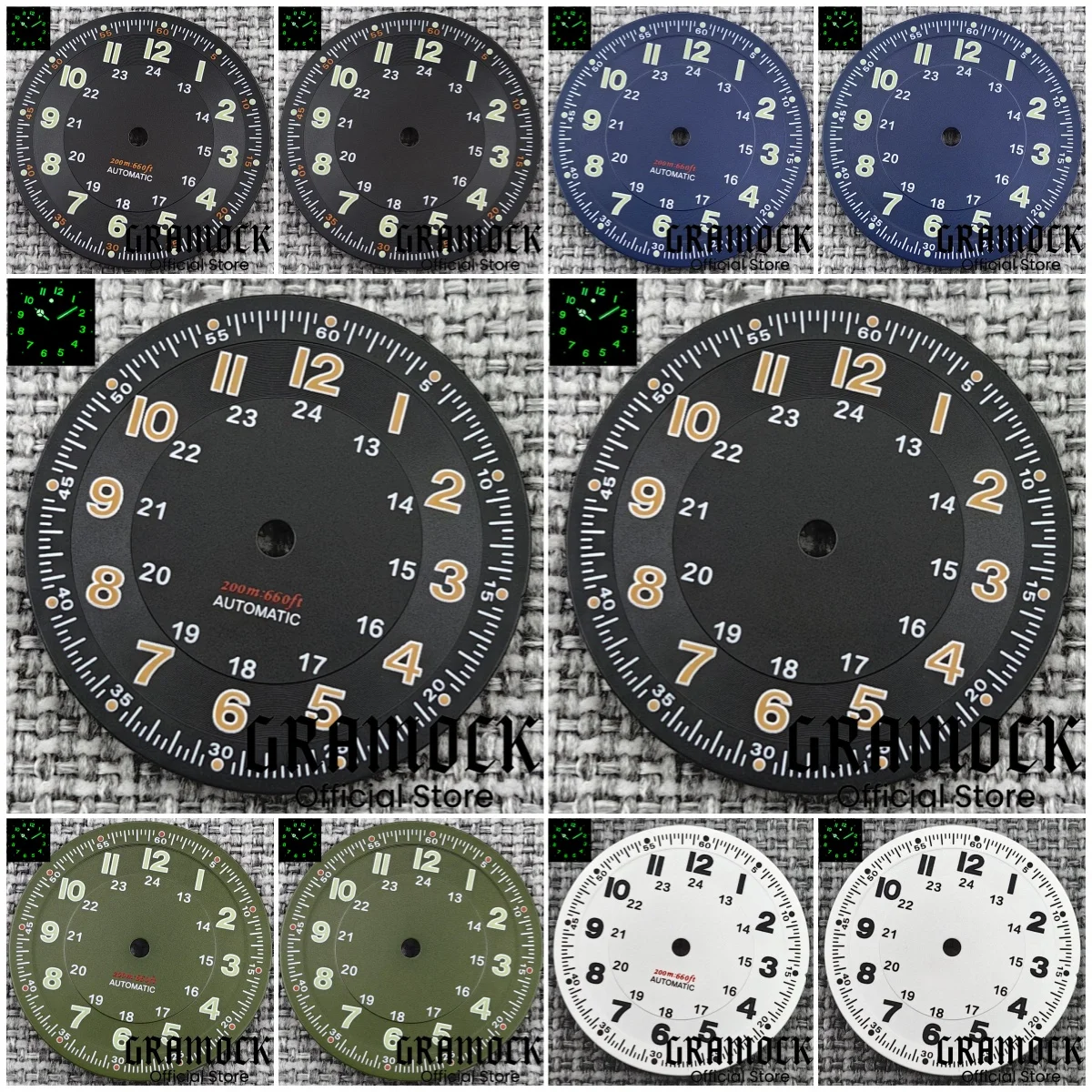 Gramock 29mm Black Green Blue White Pilot Dial Luminous Fit NH35 NH36 ...