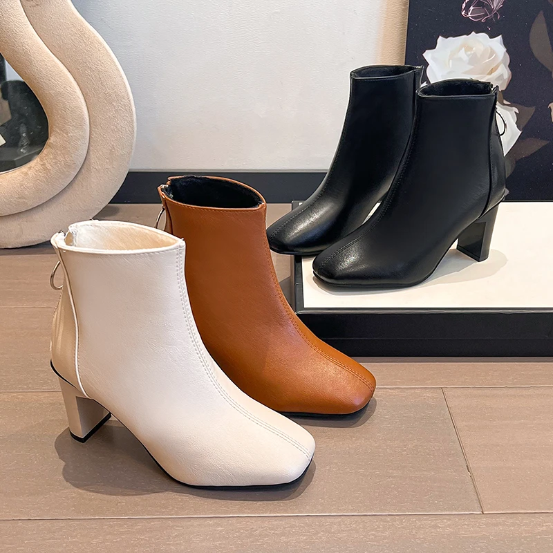 New autumn and winter all-match square-toe thick mid-heel fashionable ...
