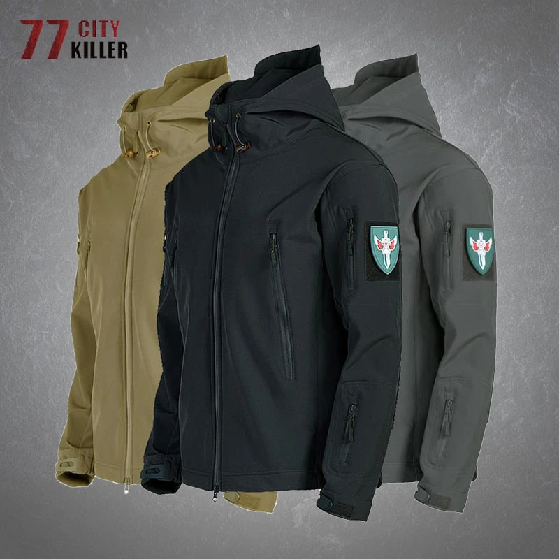 Shark Skin Soft Shell Military Jacket Men Multiple Pockets Windproof ...