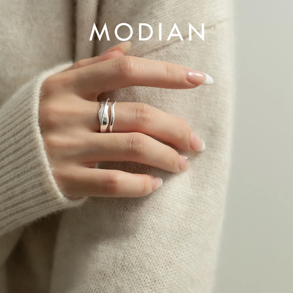 MODIAN-925-Sterling-Silver-Minimalist-Irregular-Line-Open-Size-Ring-Double-Layer-Trendy-Wave ...