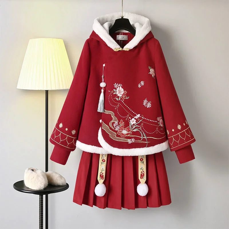 Winter-Modern-Women-Hanfu-Embroidery-Red-Top-Hoodies-Cotton-Warm ...