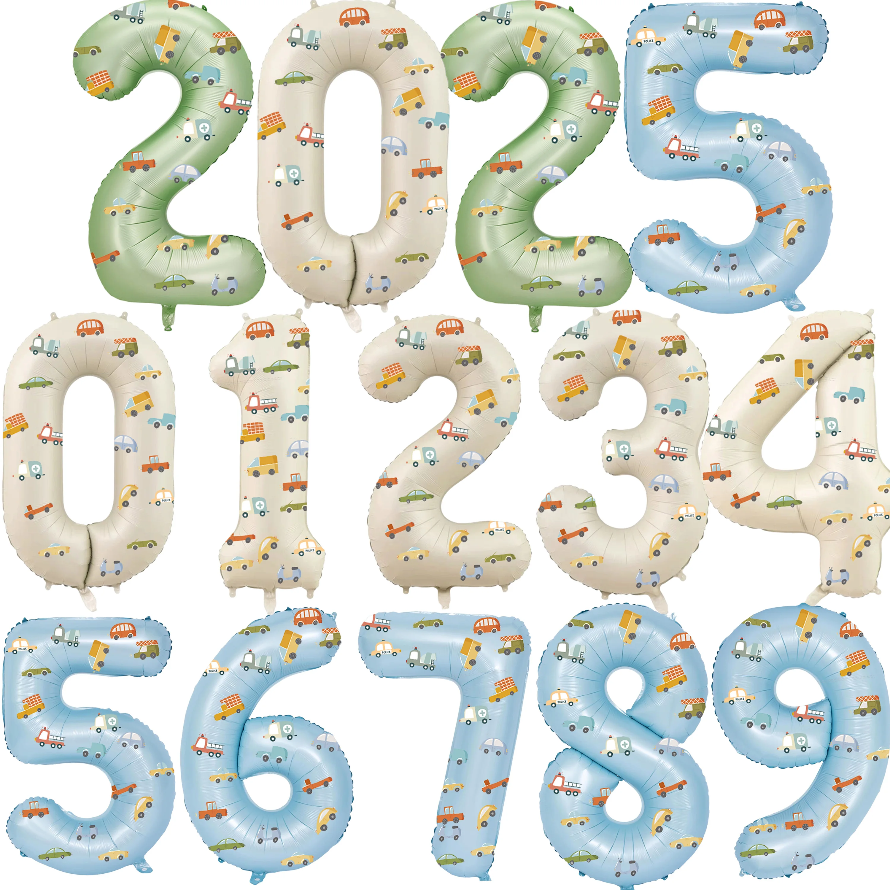 32in Cartoon monster truck Foil Number Balloons 0-9, Multicolor for ...