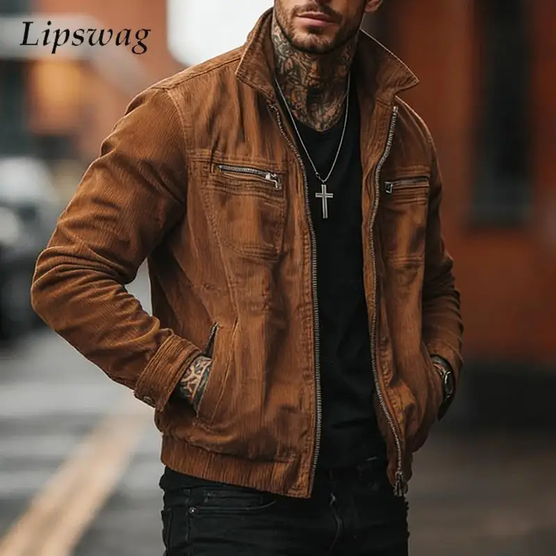 Autumn Winter Fashionable Mens Jacket Streetwear Vintage Solid Color ...