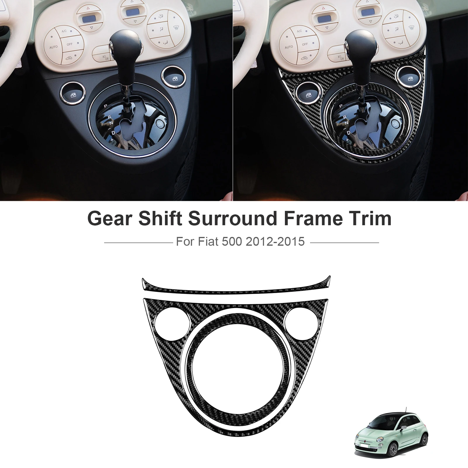 3pcs-Carbon-Fiber-Interior-Gear-Shift-Surround-Frame-Trim-For-Fiat-500 ...