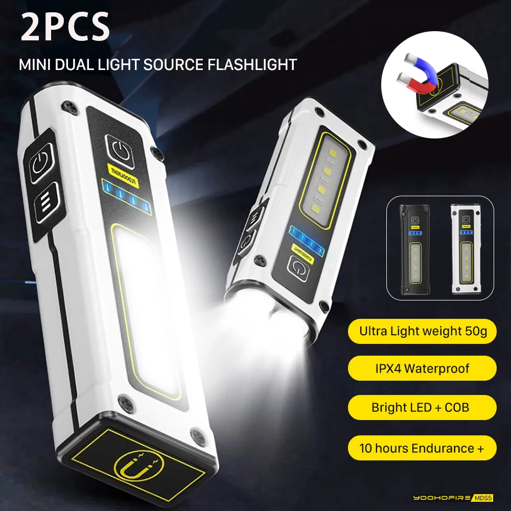 2 pcs Portable Rechargeable LED Work Light, Mini Magnetic Flashlights ...