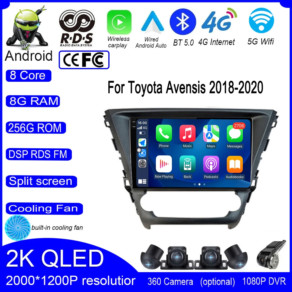 For-Toyota-Avensis-2018-2020-Android-13-Car-WIFI-4G-Radio-Multimedia ...