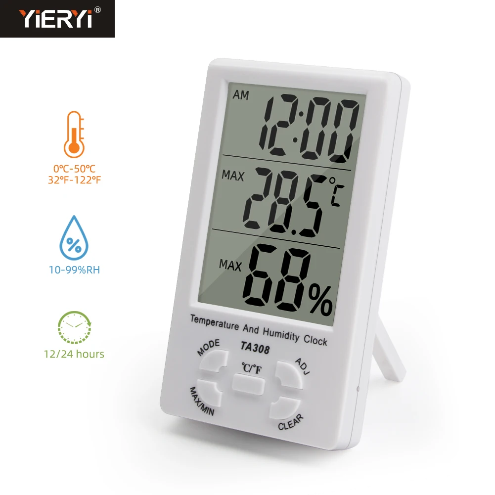 TA308-Indoor-Thermometer-Hygrometer-Clock-Wireless-Real-time ...