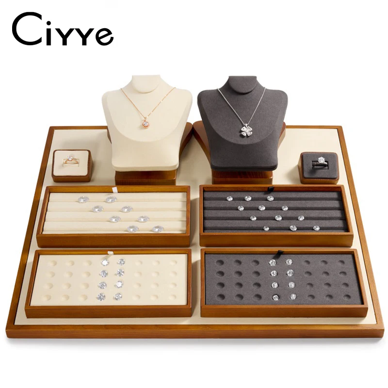 Ciyye-Solid-Wood-Jewelry-Display-Tray-Ring-Necklace-Diamond-Pearl ...